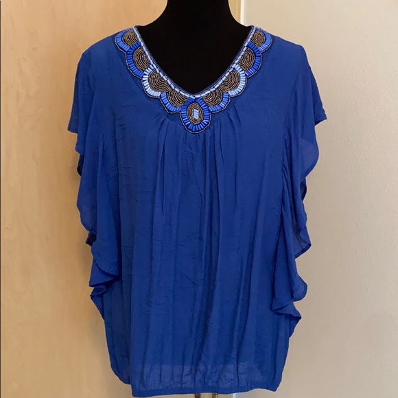 Dress Barn | Tops | Dressbarn Blue Beaded Collar Blouse | Poshmark